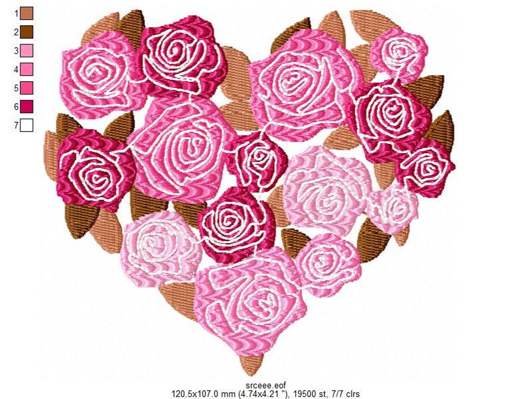 Rose Heart Machine Embroidery File (dst, Jef, Exp, Hus, Pes, Vip, Vp3 ...