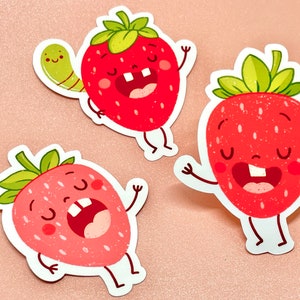 Silly Strawberries Sticker - Cute Die Cut Stickers - Cute Stickers - Etsy
