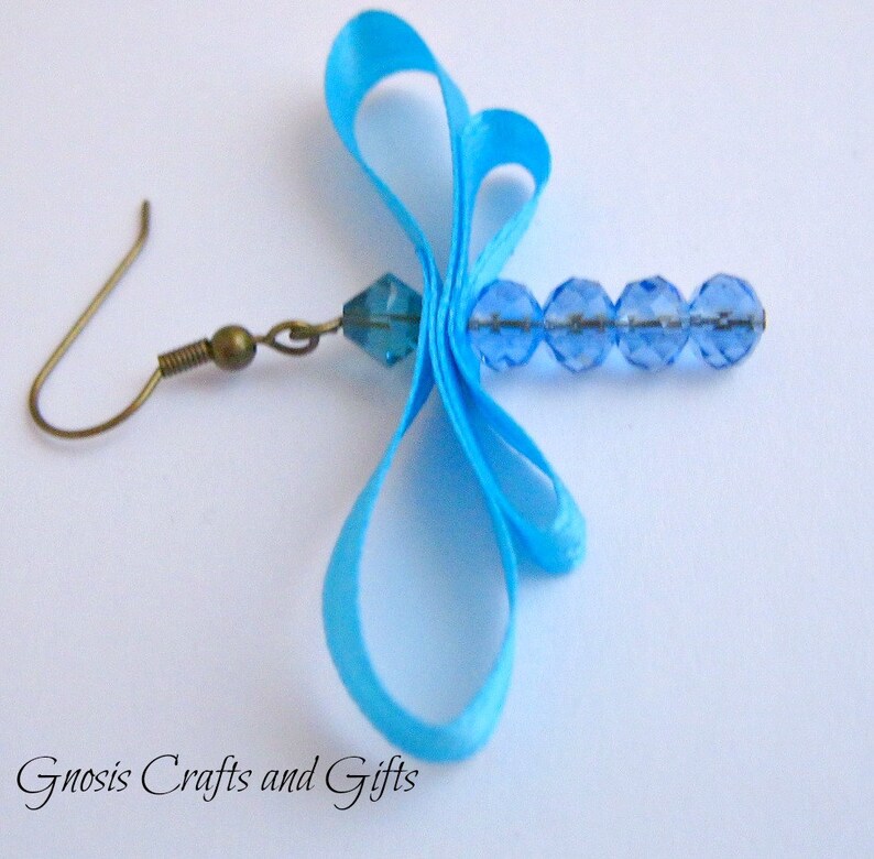 Teal Dragonfly Ribbon Earrings With Swarovski Crystals. | Etsy