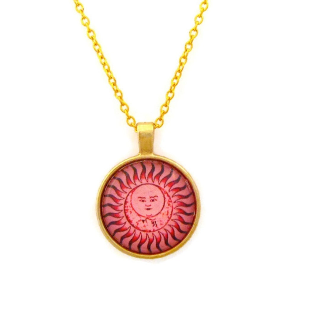 Sun and Moon Glass Dome Pendant Necklace. - Etsy