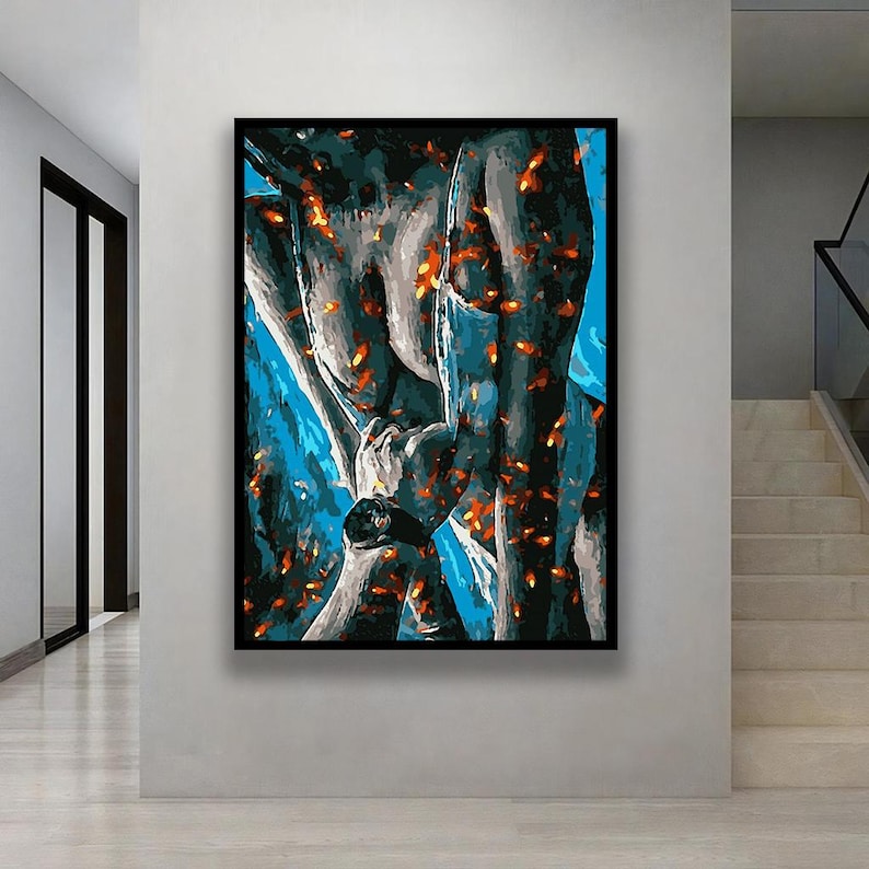 Fiery Embrace - Abstract Passionate Couple Canvas Art - Etsy