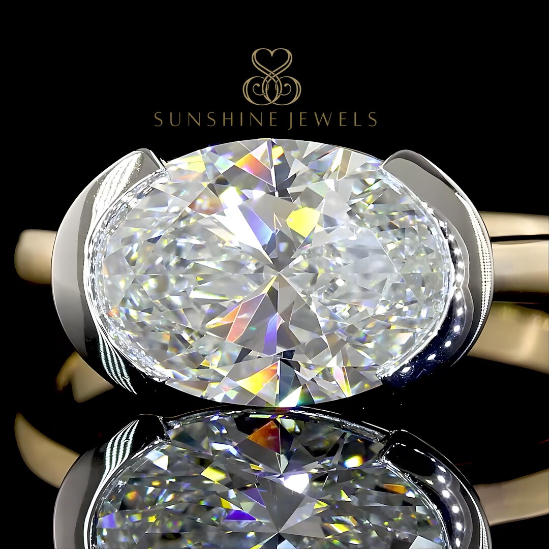 Oval 2.50 Ct Lab Grown Diamond Engagement Ring, 14k Yellow Gold Half ...