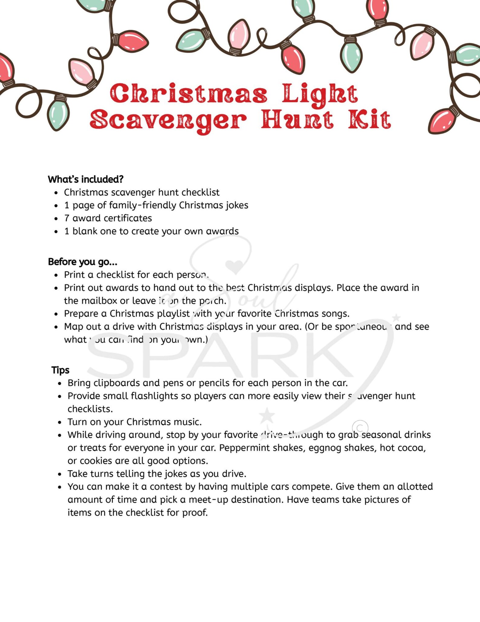 Christmas Light Scavenger Hunt Kit With Award Certificates and Jokes ...