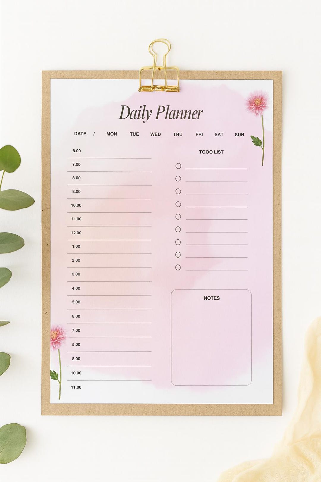 Pink Floral Daily Planner | Schedule Organizer (printable PDF) - Etsy