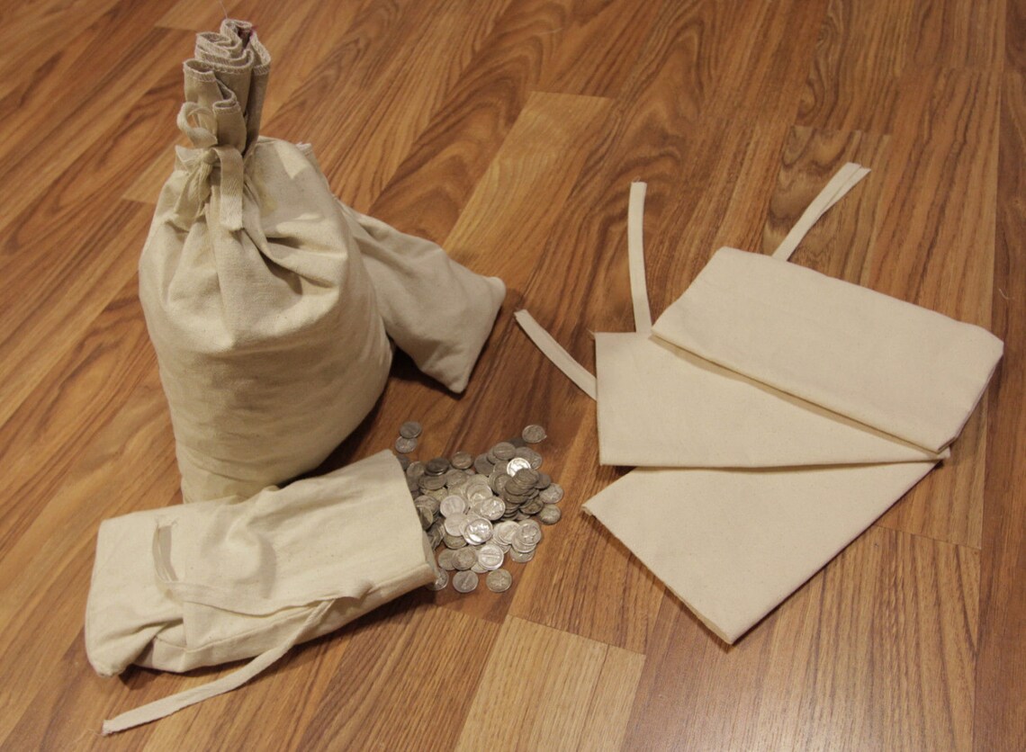 Canvas Money Bag Blank Bank Gift Deposit Transit Coin Sack Bags 12x19 ...