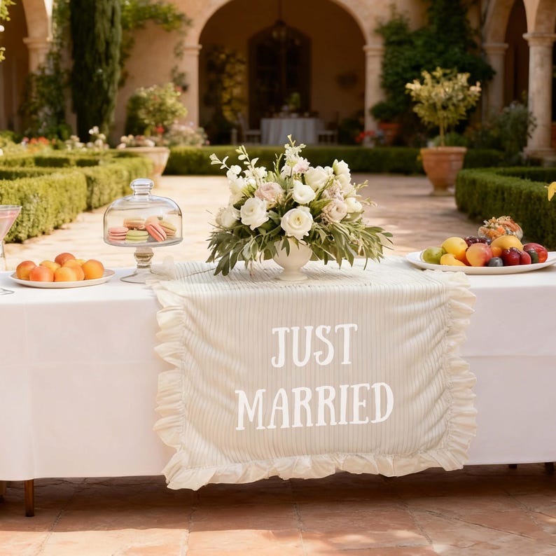 Just Married Wedding Table Banner Custom Flower Ruffled Wedding Sign ...