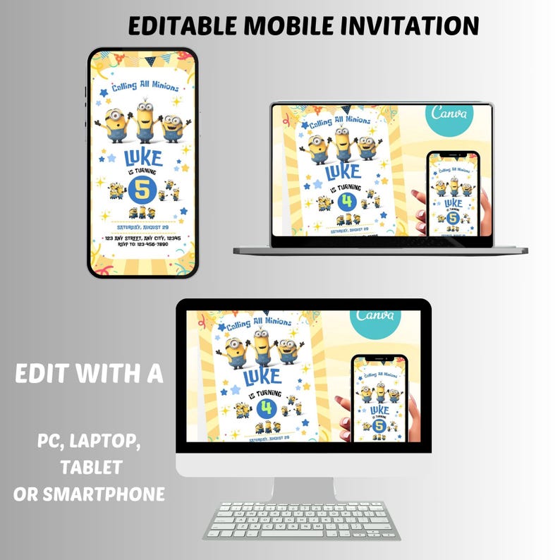 Editable Minion Birthday Invitation Template: Printable Kids Party ...