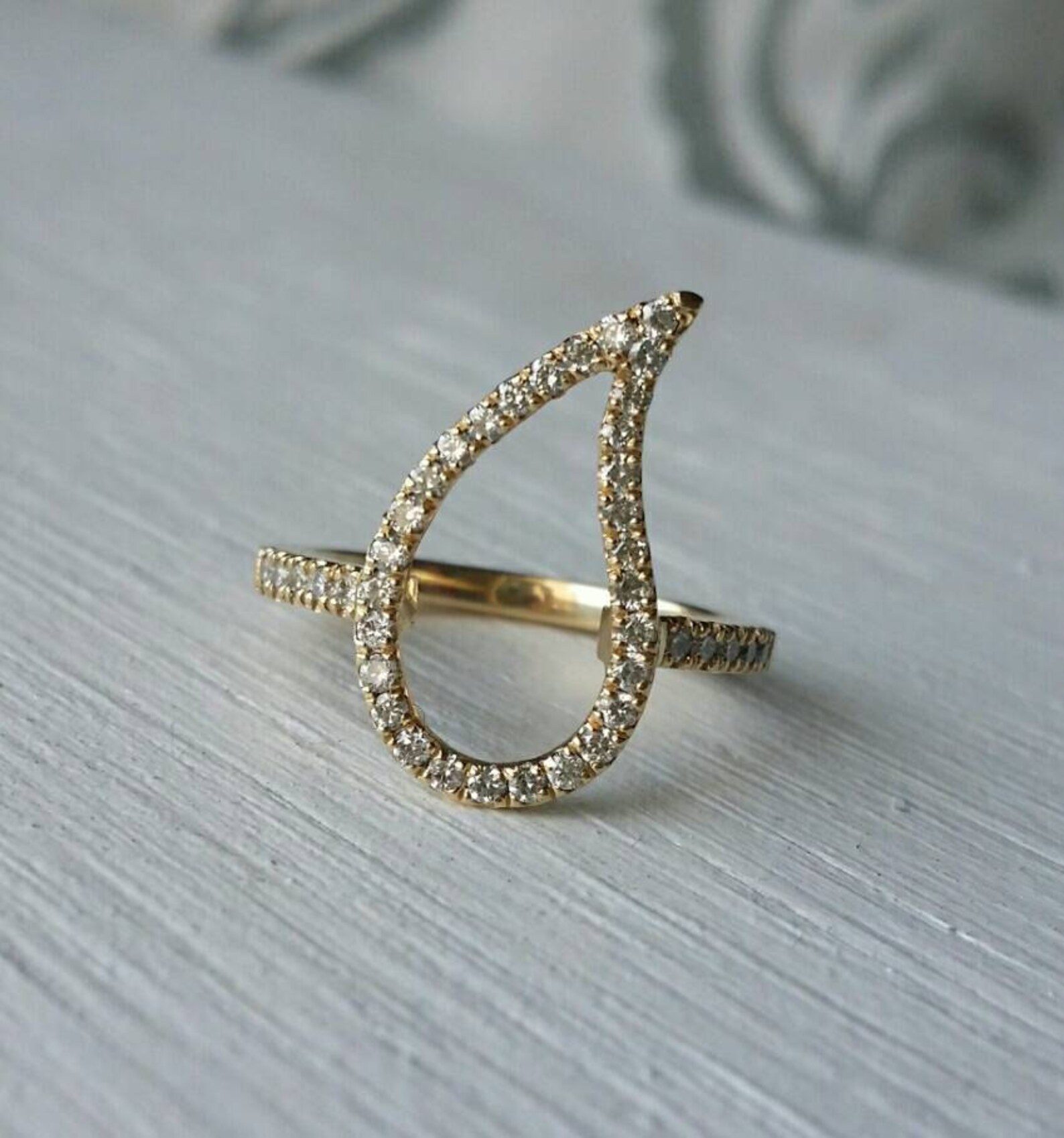 14k Gold Paisley Ring Diamond Pinky Ring Women 14k Gold - Etsy