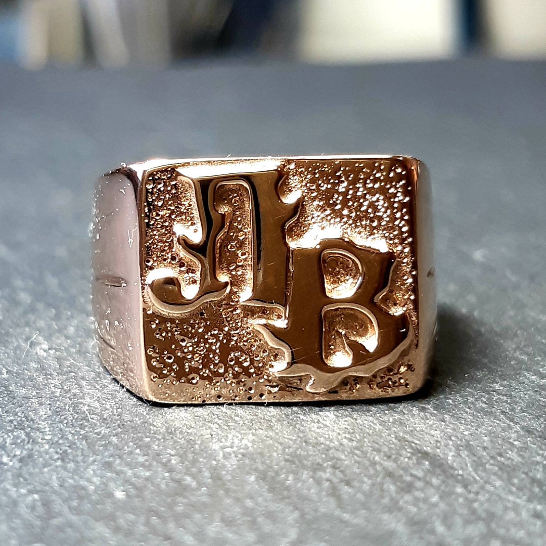 Gold Signed Ring, 14k Rose Gold Mens Ring, Initial Gold Ring, Mens Gold ...