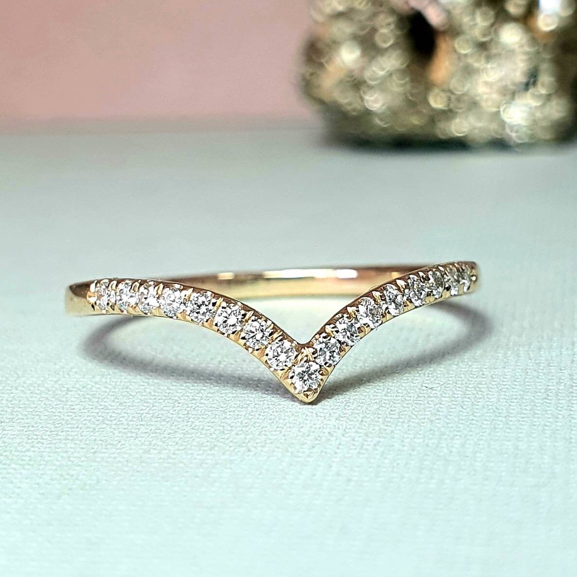 V Shape Diamond Ring From 14k Yellow Gold With Clean Look and Minimal ...