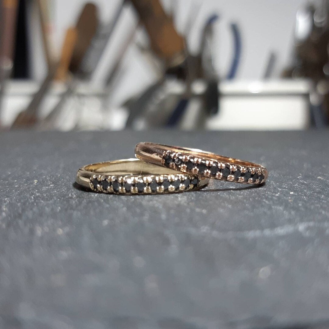 Stackable Gold and Black Diamonds Rings, 14k Yellow Gold Ring and 14k ...
