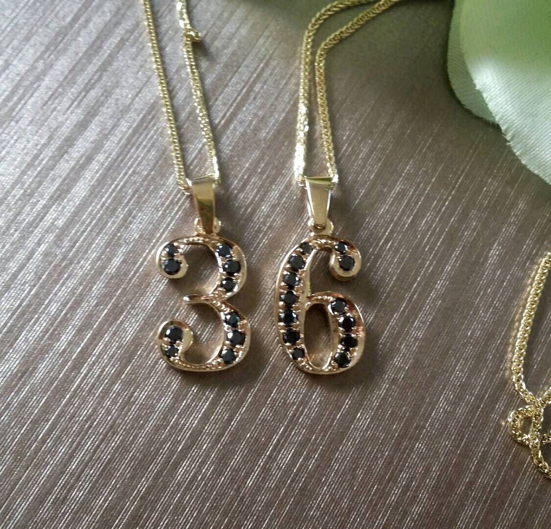 Number Three Gold Pendant With Black Diamonds, Gold Pendant, Three ...