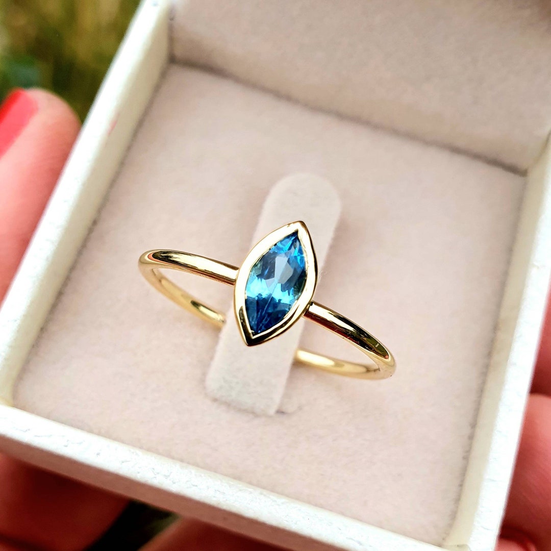 Topaz Gold Ring - 14k Gold Ring - Eye Shape Ring - Natural Topaz Ring ...