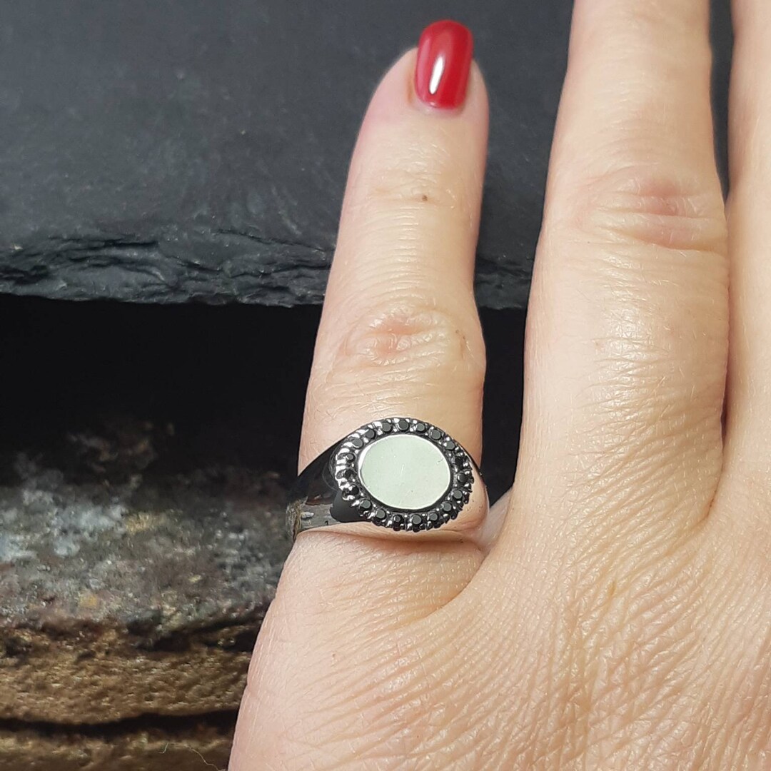 Silver Pinky Ring Set With Black Zirconia. Cool Pinky Ring. Silver Ring ...