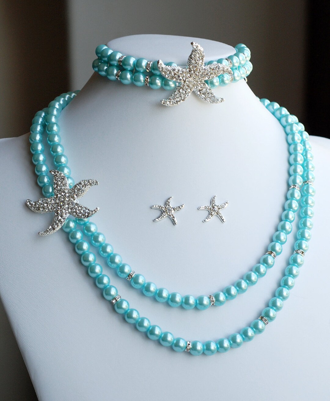 Bridal Pearl Rhinestone Necklace Bracelet Earring Crystal STARFISH ...