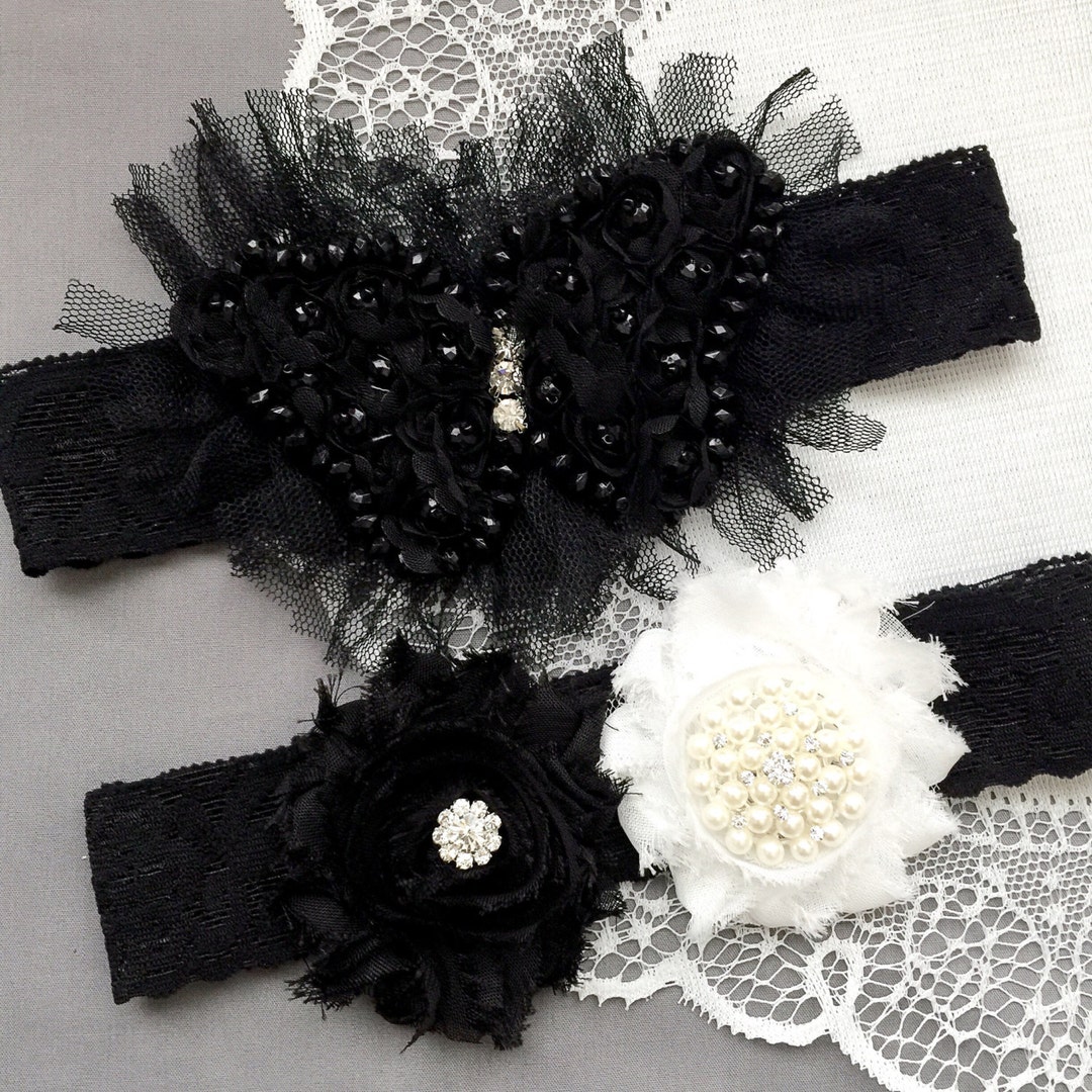 Wedding Garter Belt Set Bridal Garter Set Butterfly Black White Lace ...