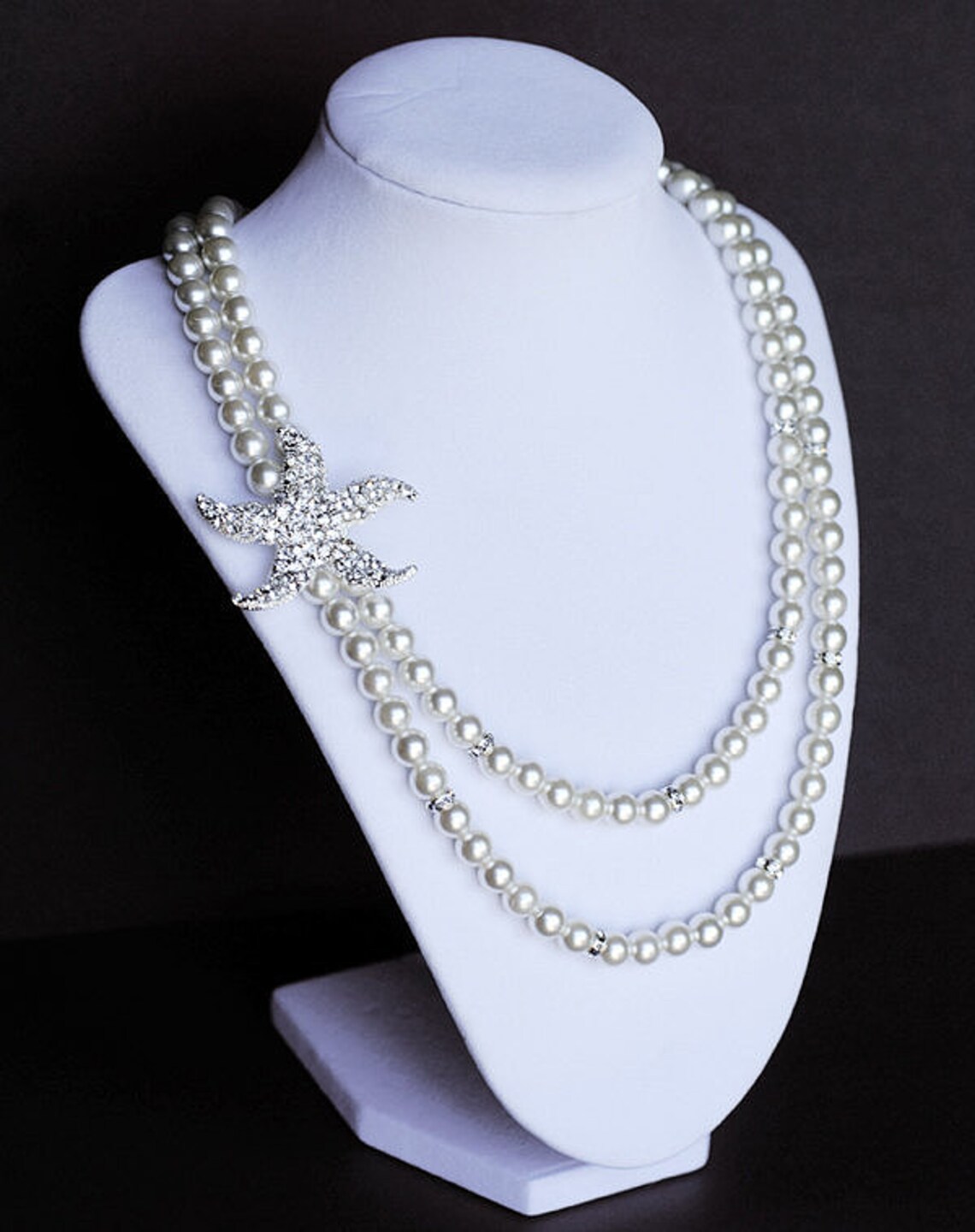 Bridal Pearl Rhinestone Necklace Double Strand Crystal Beach - Etsy