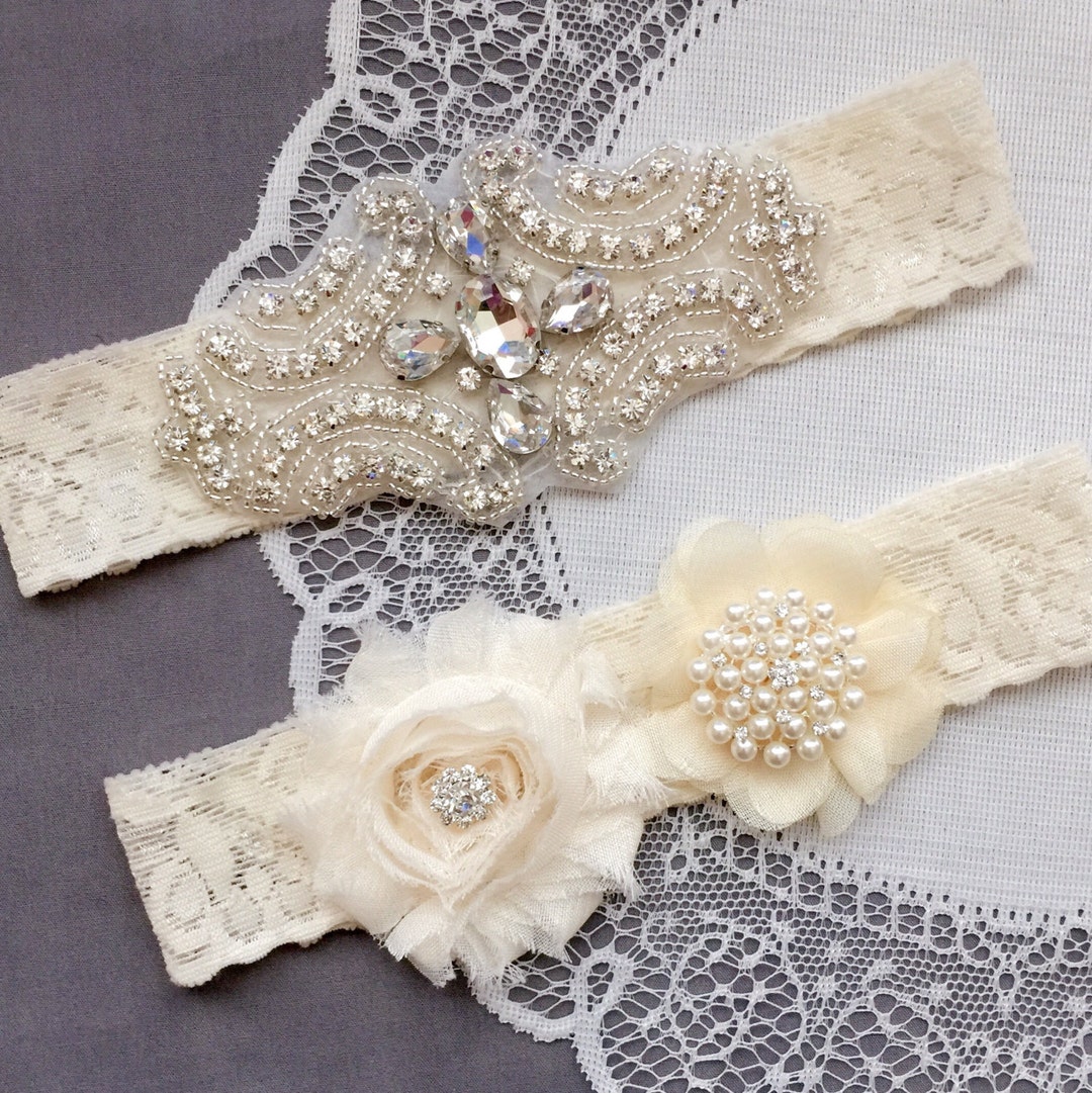 Wedding Garter Belt Set Bridal Garter Set Ivory Lace Garter Belt Lace ...