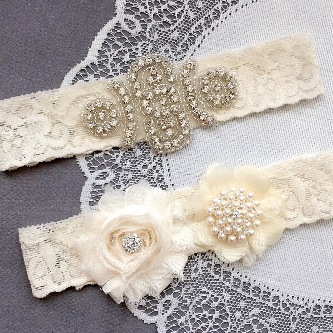 Wedding Garter Belt Set Bridal Garter Set Ivory Lace Garter Belt Lace ...