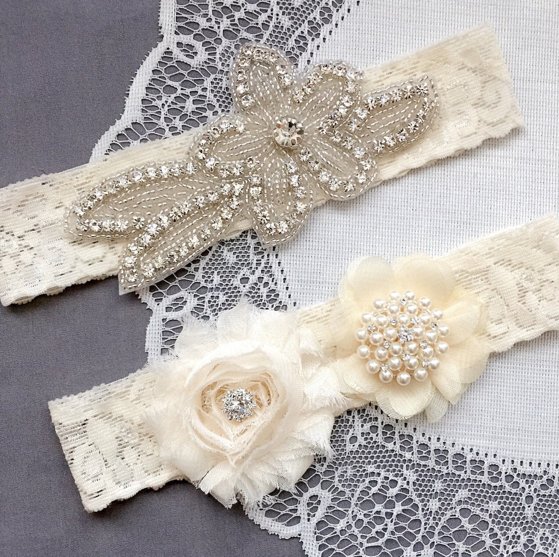 Wedding Garter Belt Set Bridal Garter Set Ivory Lace Garter - Etsy