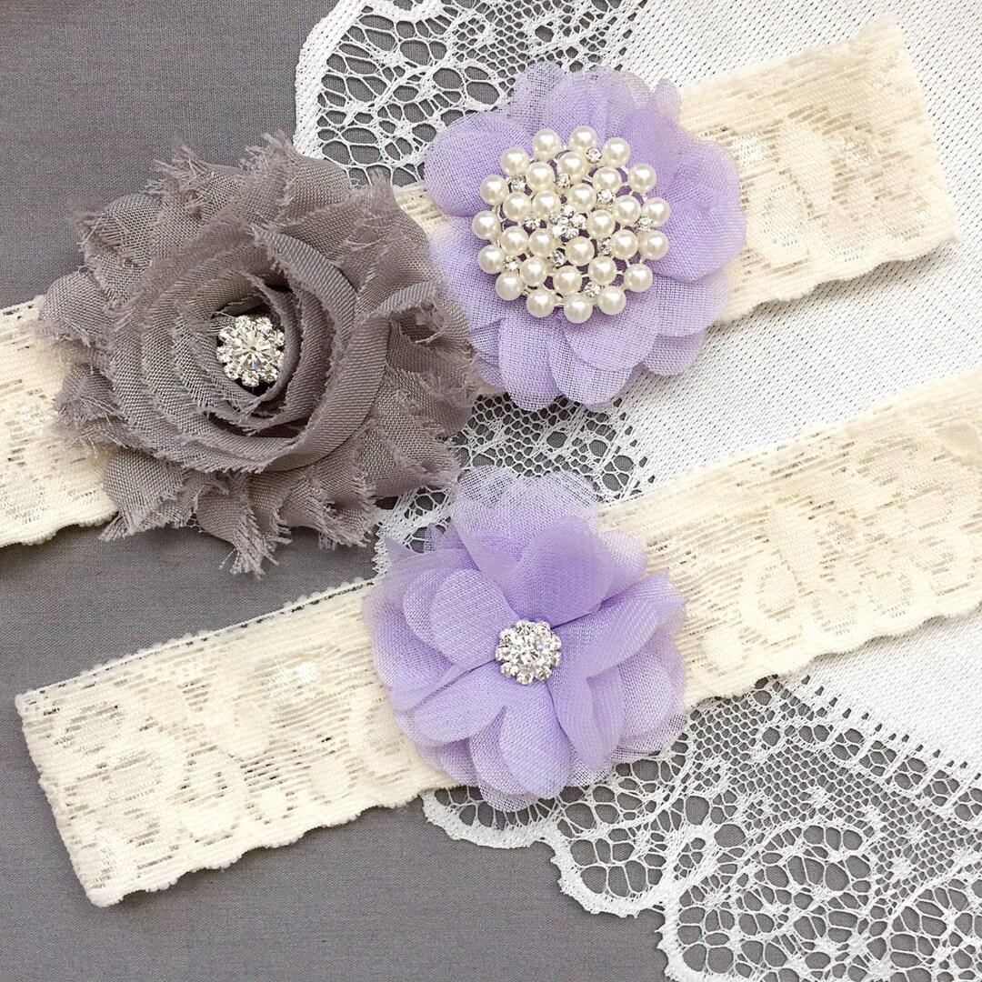 Wedding Garter Belt Set Bridal Garter Set Ivory Lace Garter Lavender ...