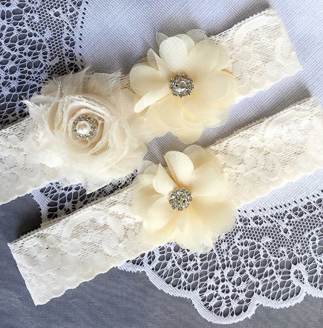 Wedding Garter Belt Set Bridal Garter Set Ivory Lace Garter Belt Lace ...