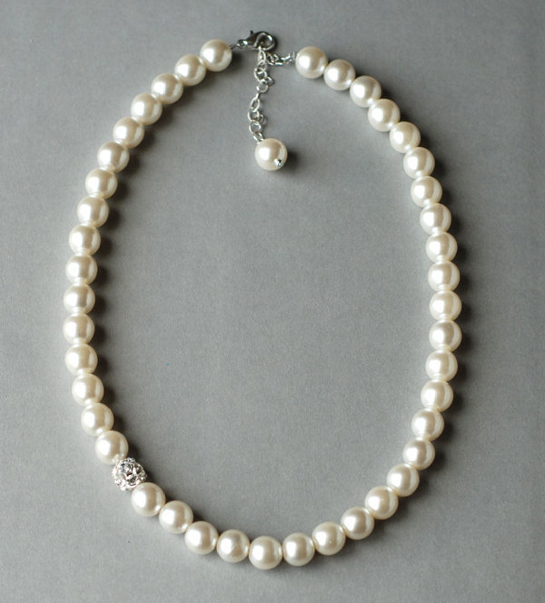 SALE Bridal Pearl Rhinestone Necklace Crystal Wedding Jewelry White or ...