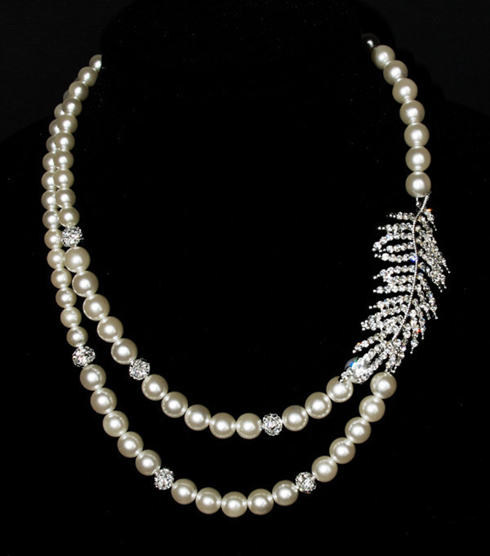 Bridal Pearl Rhinestone Necklace Two Strand Wedding Jewelry - Etsy