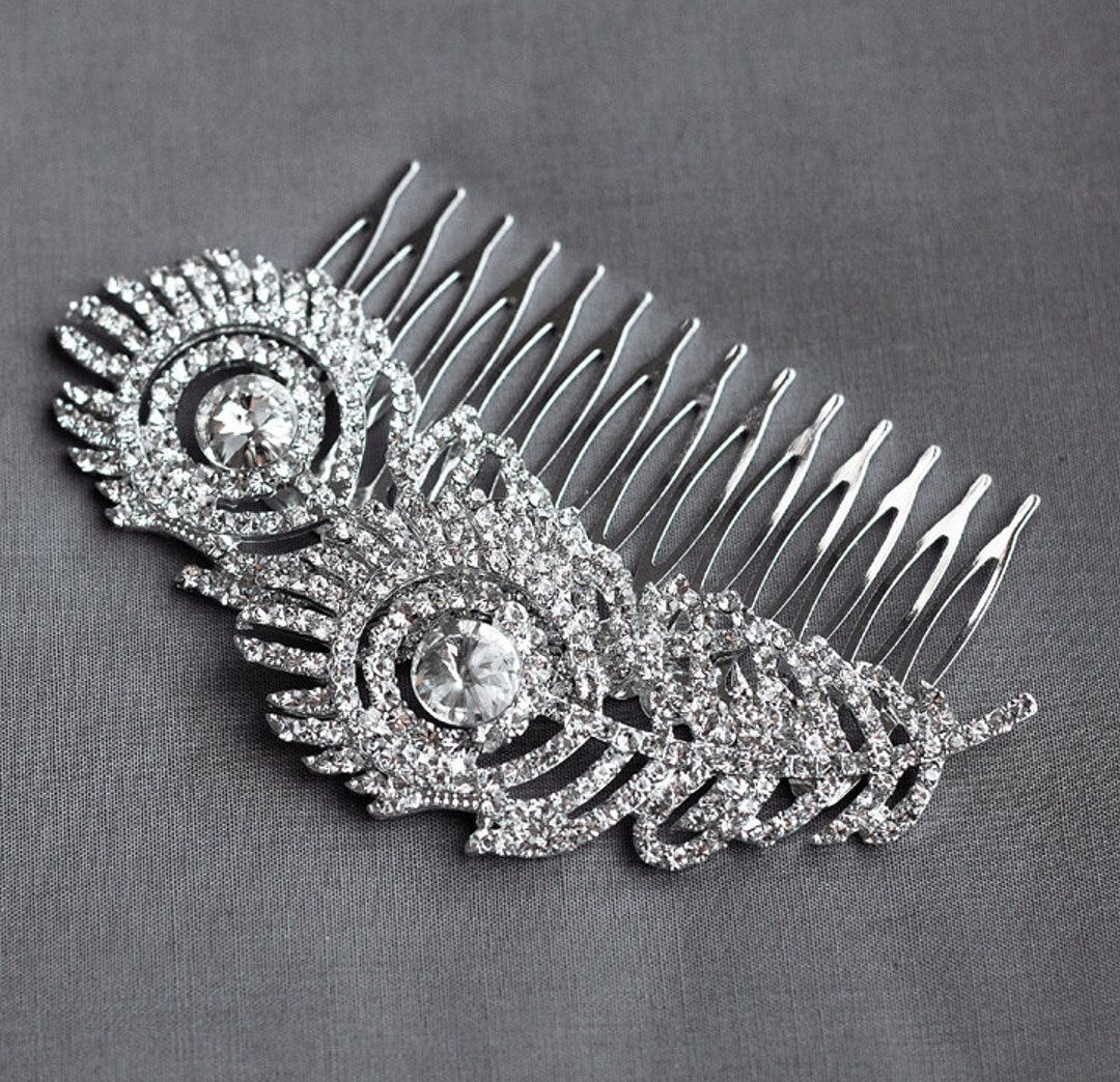 Rhinestone Bridal Hair Comb Wedding Jewelry Crystal Peacock Feather ...