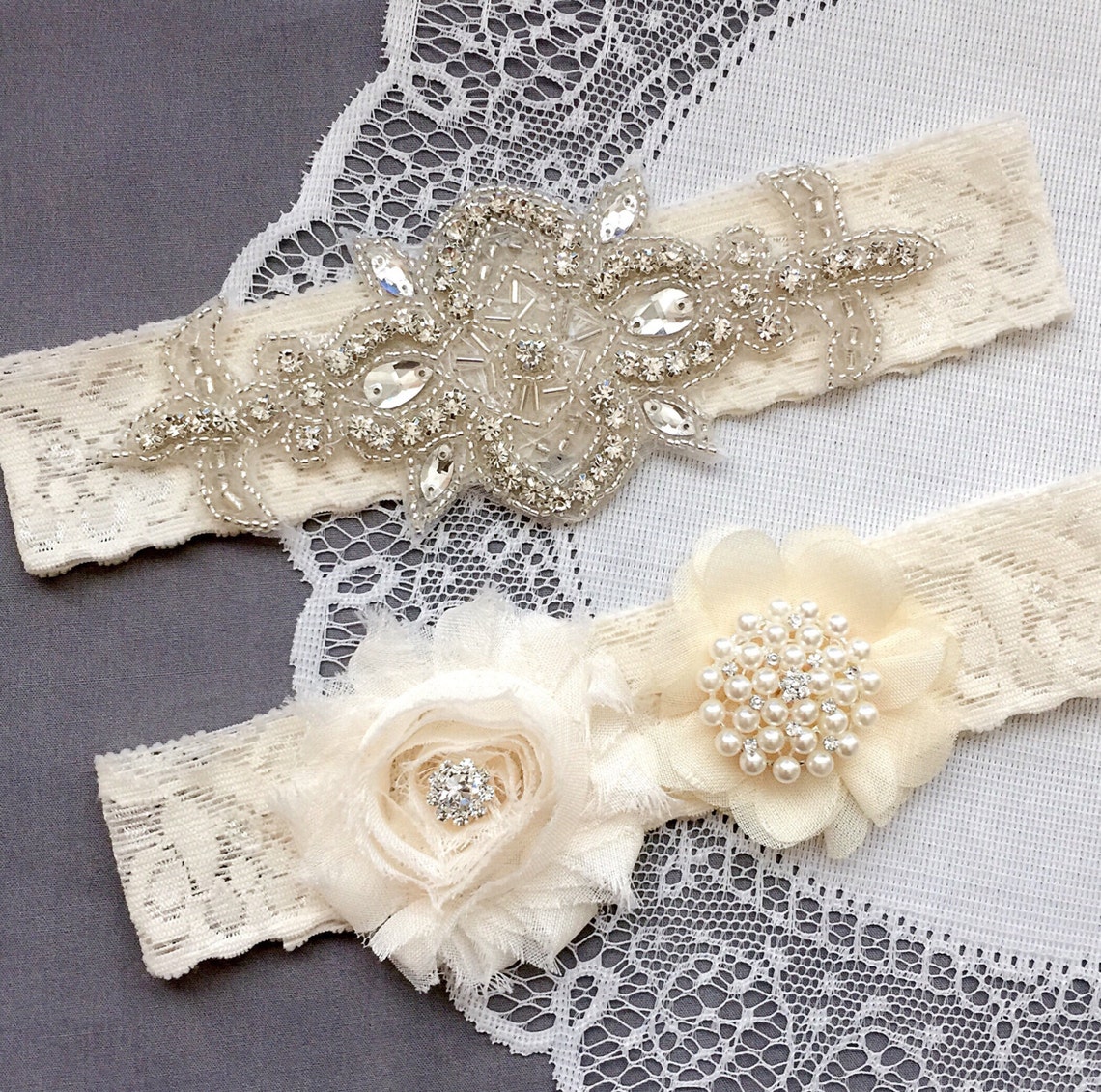 Wedding Garter Belt Set Bridal Garter Set Ivory Lace Garter Belt Lace ...