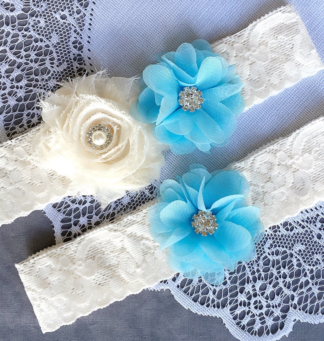 Wedding Garter Set Bridal Garter Set LIGHT BLUE Lace Garter Set Ivory ...