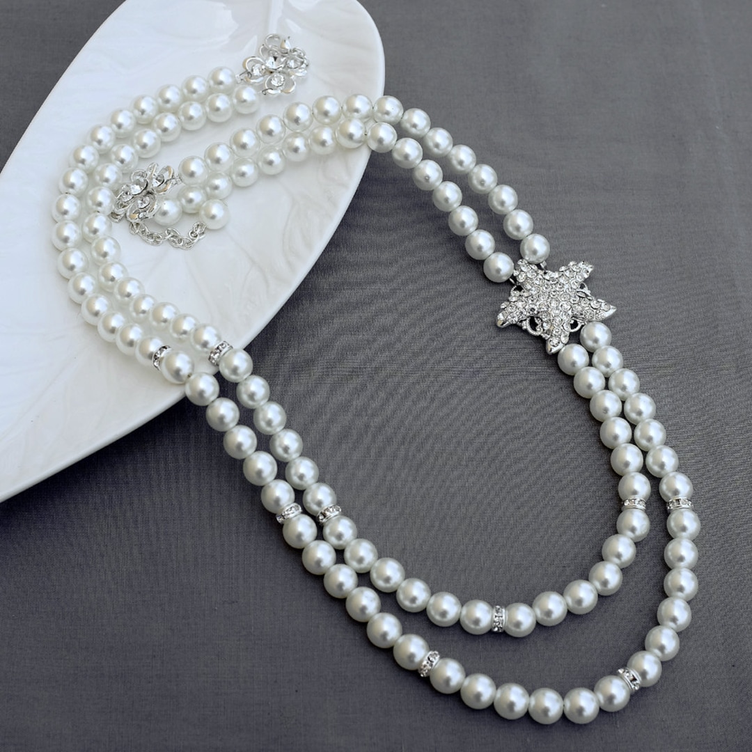 Bridal Pearl Rhinestone Necklace Crystal Wedding Necklace Pearl ...