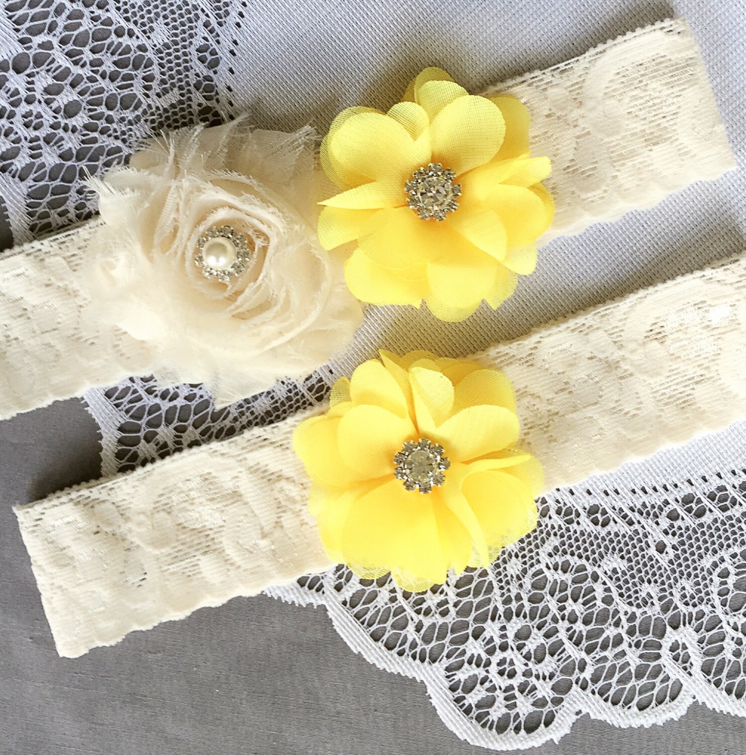 Wedding Garter Set Bridal Garter Set Lemon Yellow Lace Garter | Etsy
