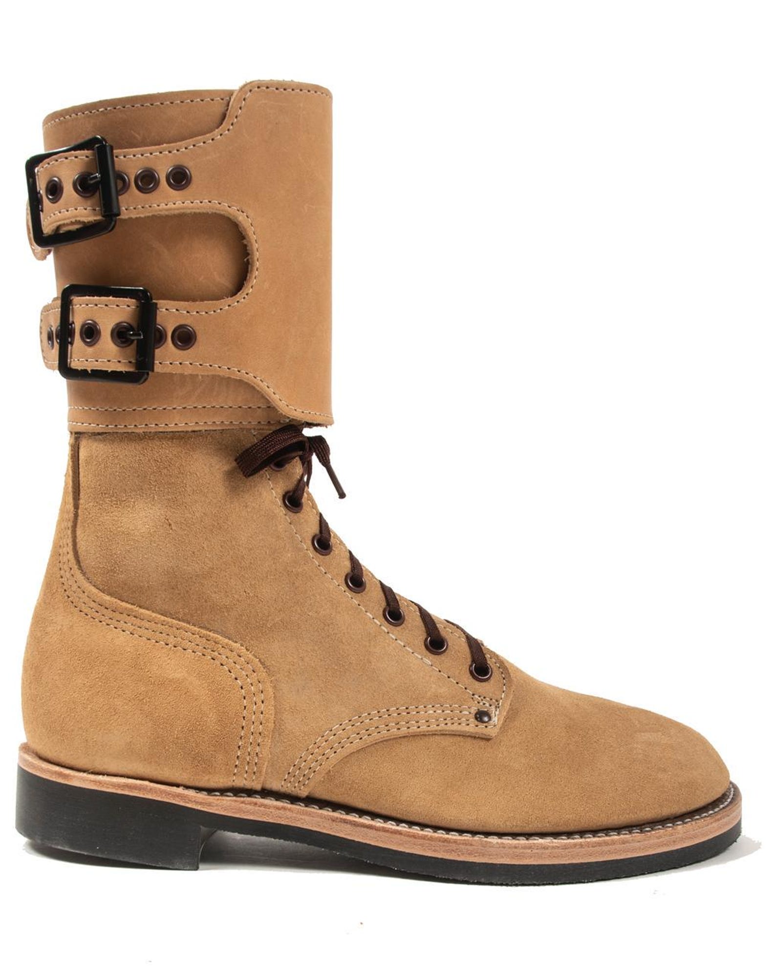 Handmade Roughout Leather Combat Boots – Vintage Style Double Buckle ...