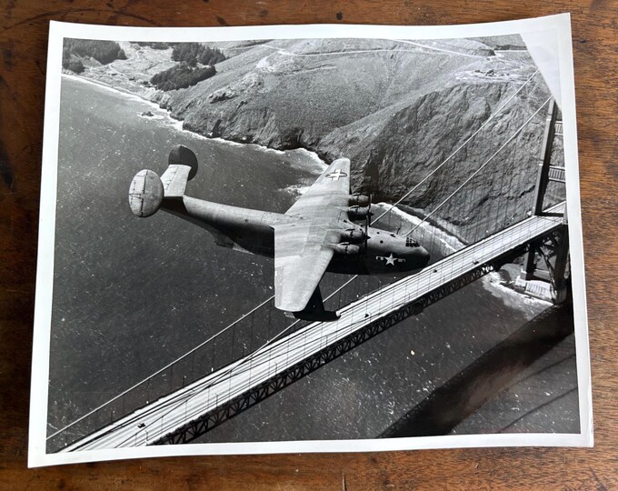 1945 US Navy Seaplane Over Golden Gate Bridge: Original WWII Press ...