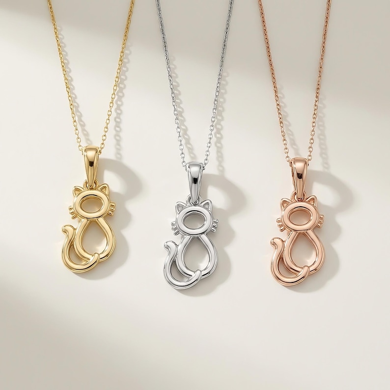 14K Solid Gold Cat Necklace Minimal Cat Lover Gift Animal Charm Jewelry ...