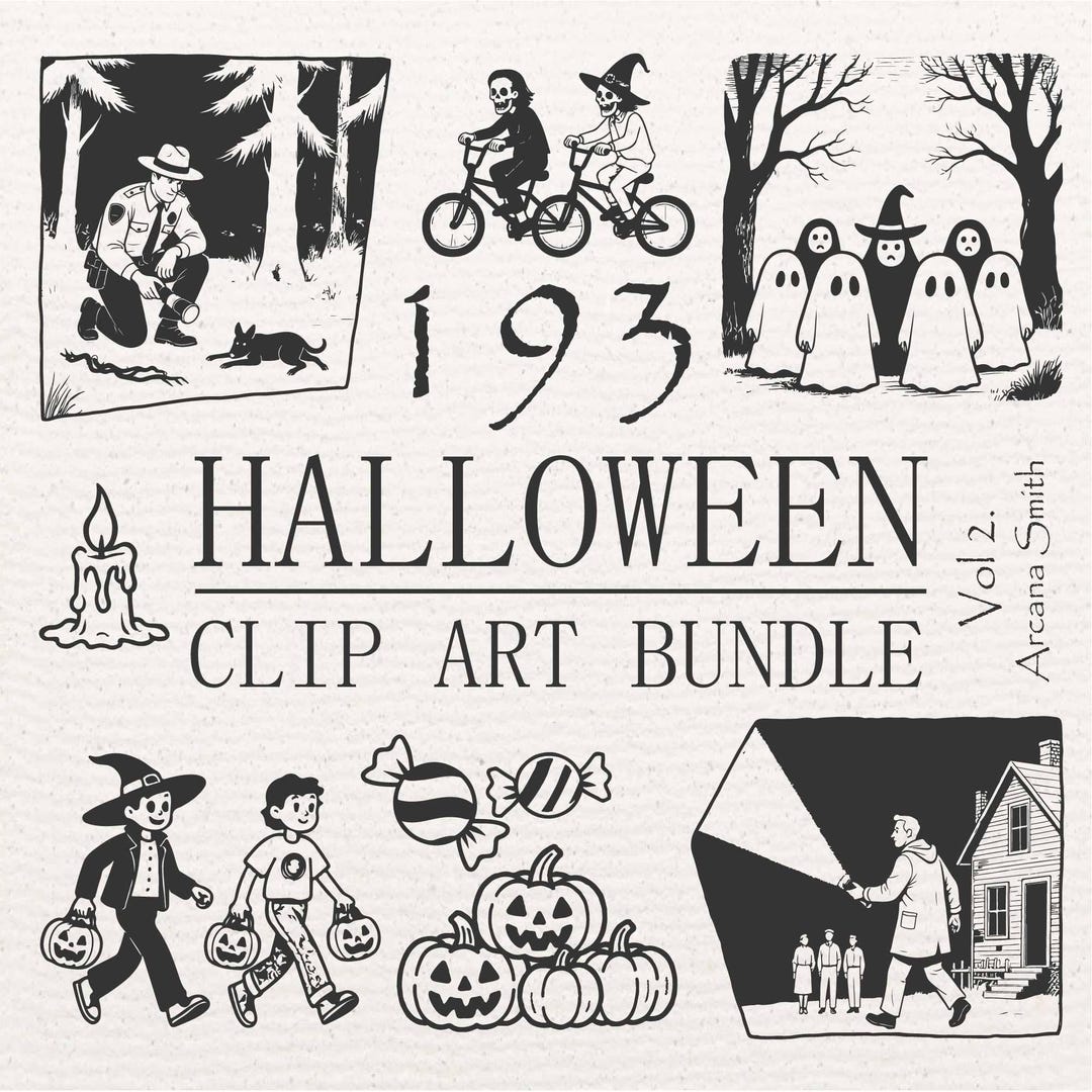 193 Retro Halloween Clip Art Line Art Bundle (SVG, AI) - Etsy