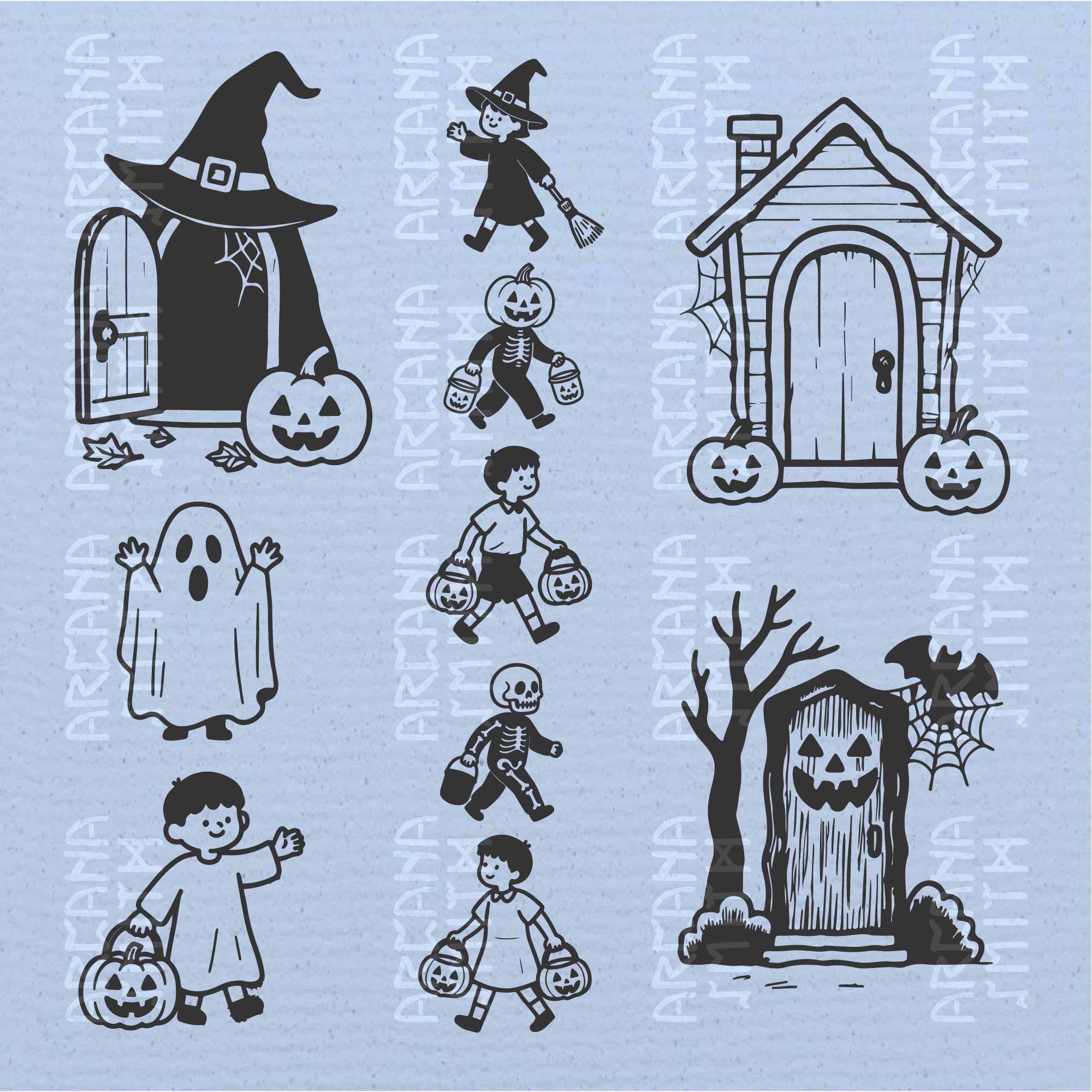 113 Halloween Clip Art & Line Art Bundle , Graphic Vector ,SVG File ...