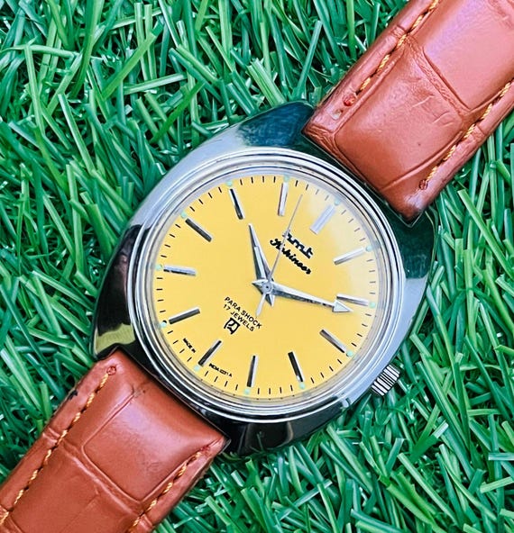 Vintage HMT Kohinoor Mechanical Watch: Yellow Dial, 1… - Gem