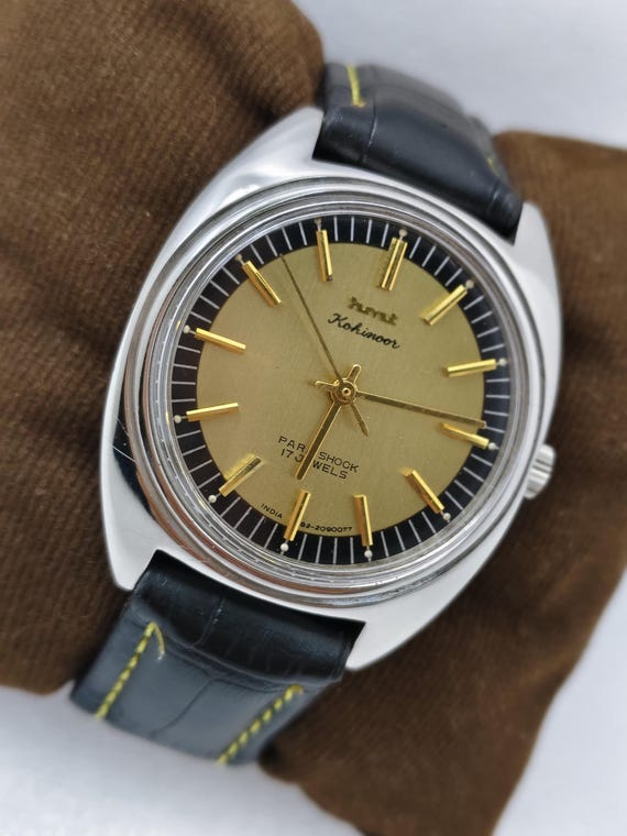 Vintage HMT Kohinoor Mechanical Watch: Golden Dial, 1… - Gem