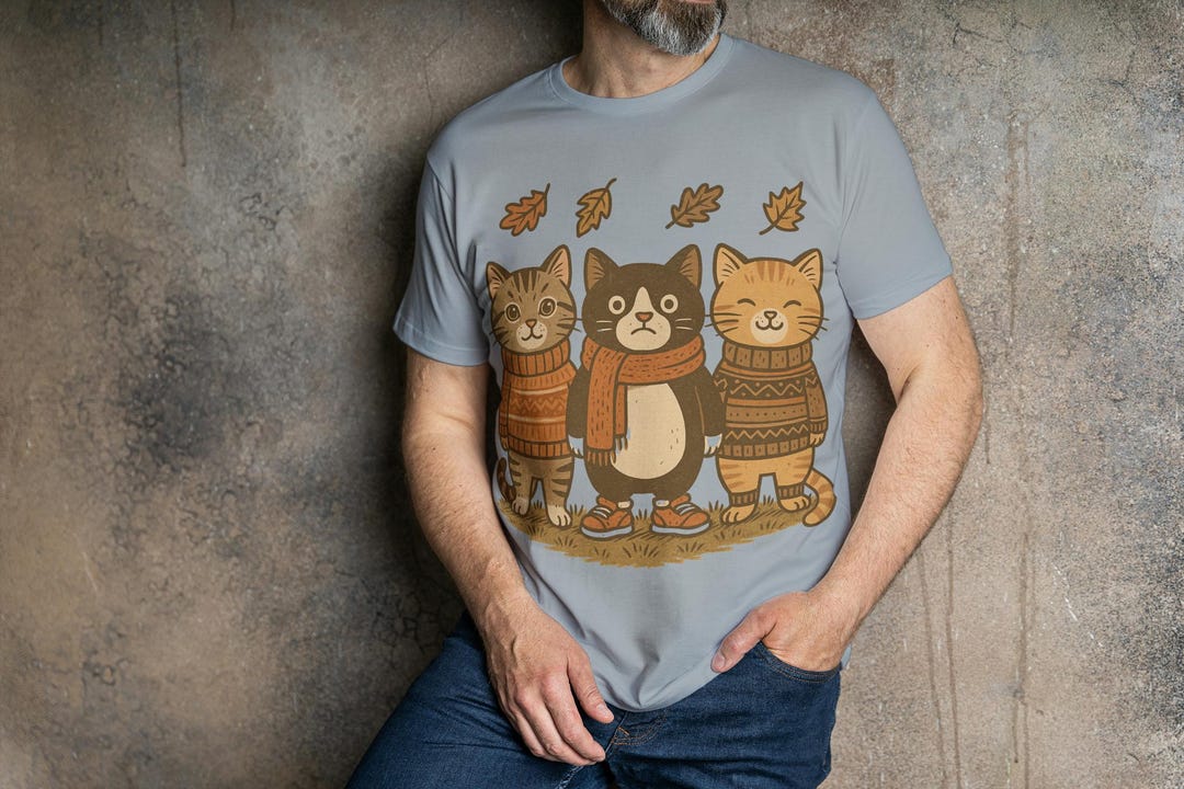 Autumn Cats PNG, Cozy Fall Cat Clipart, Vintage Cats in Sweaters and ...
