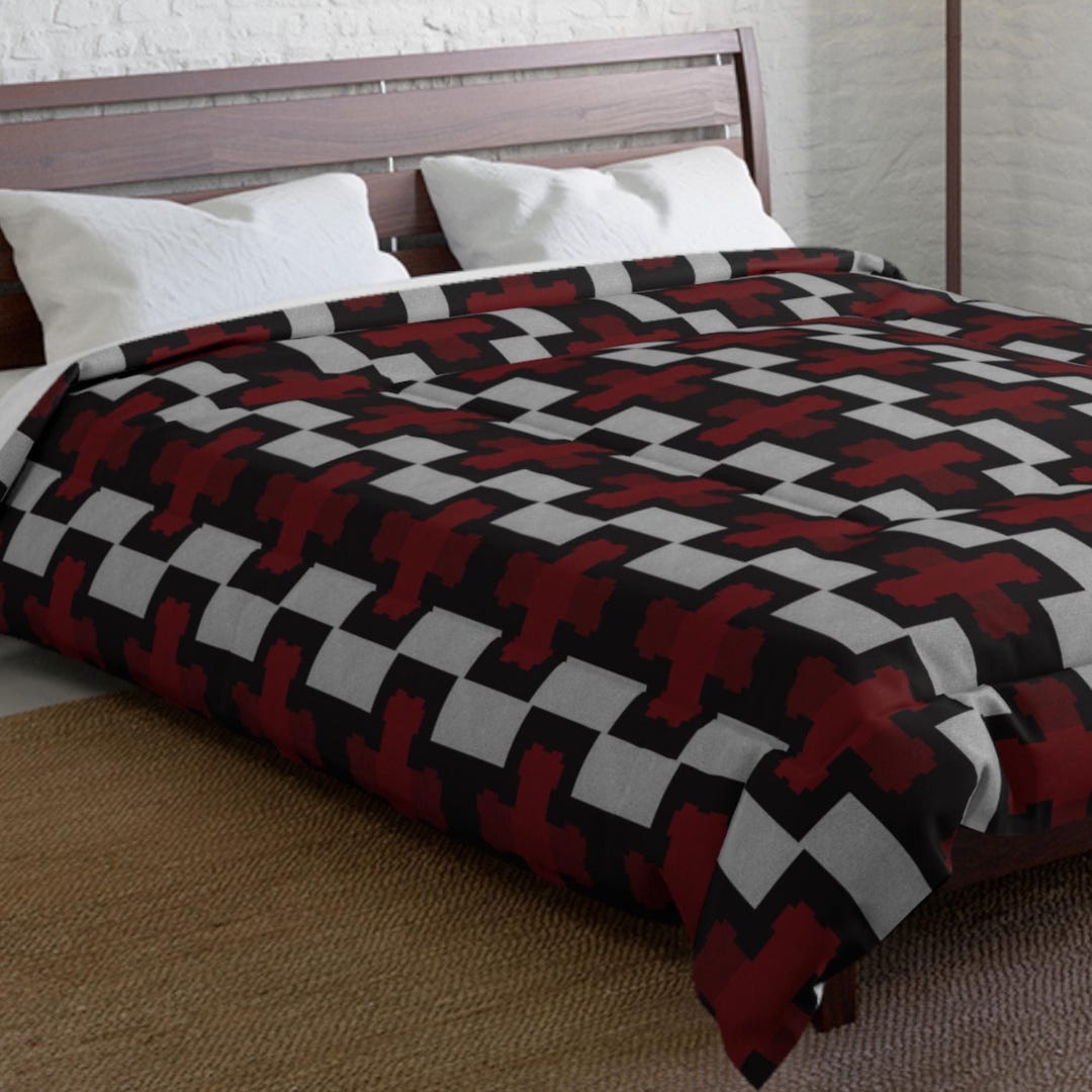 Mesa Cross Comforter | Southwestern Modern Bedding With Red and Gray ...