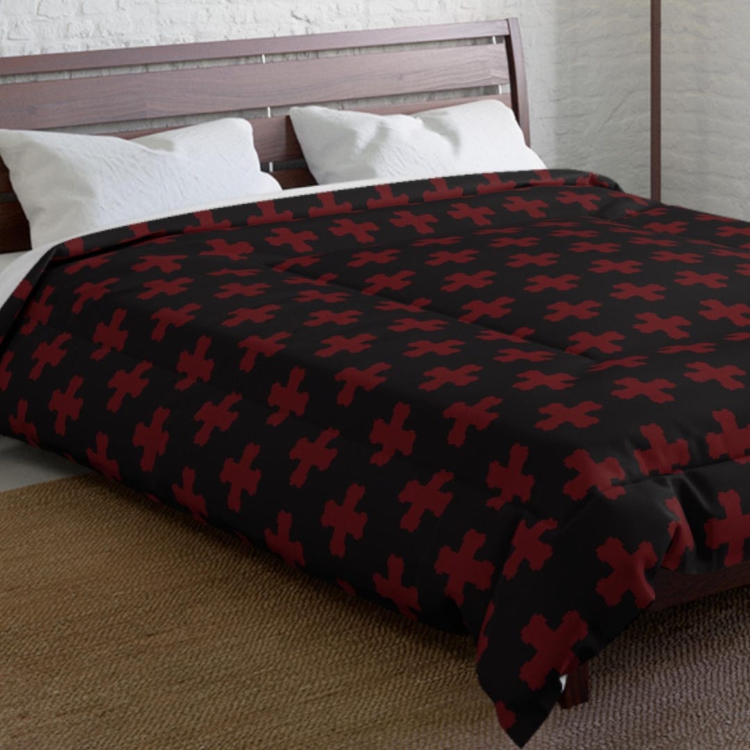 Shadow Cross Comforter | Medieval Gothic Bedding With Deep Red Templar ...