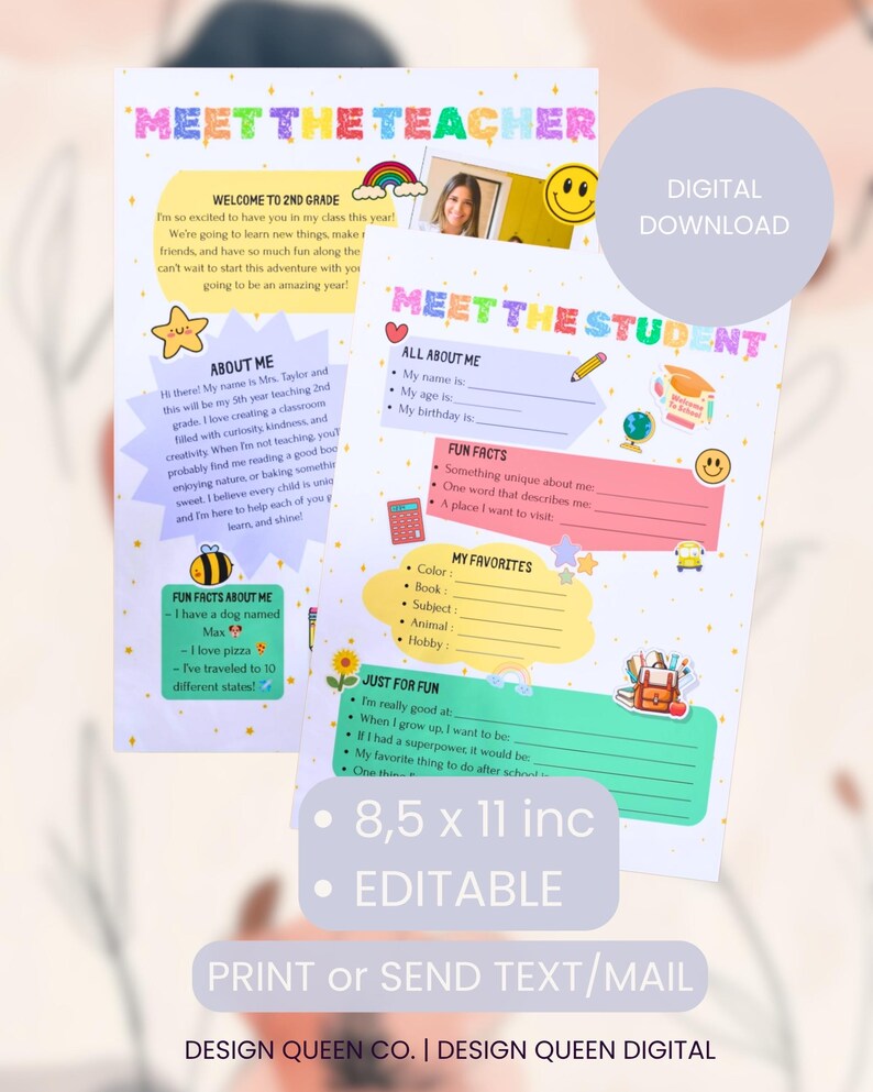 Editable Meet the Teacher Meet the Student Template Back to School ...