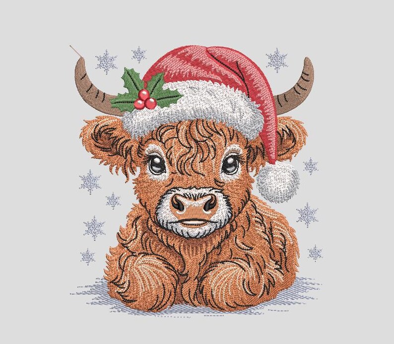 Highland Cow Christmas Santa Hat Embroidery Design - Festive Hairy Coo ...