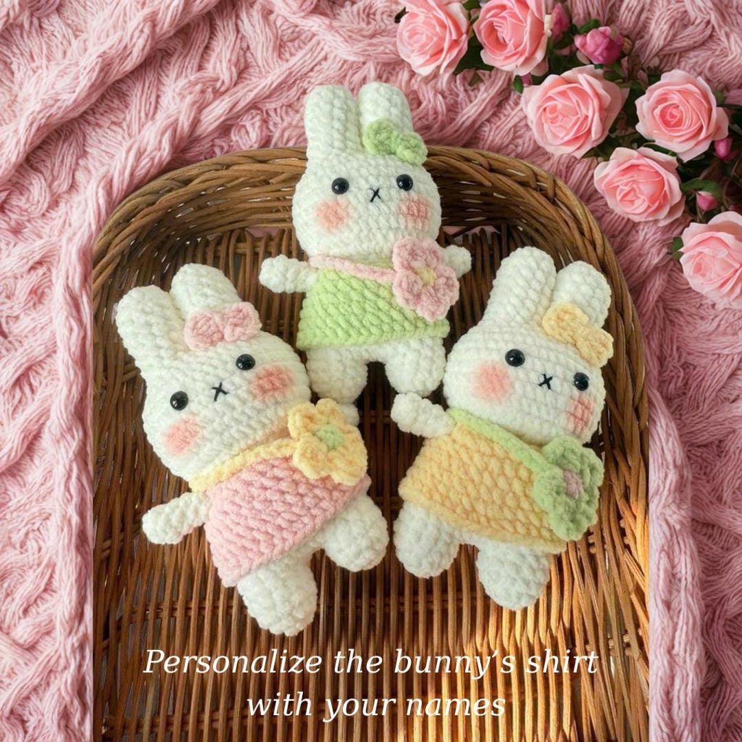 Couple Bunny Miffy Crochet Keychain, Handmade Amigurumi Plush Bag ...