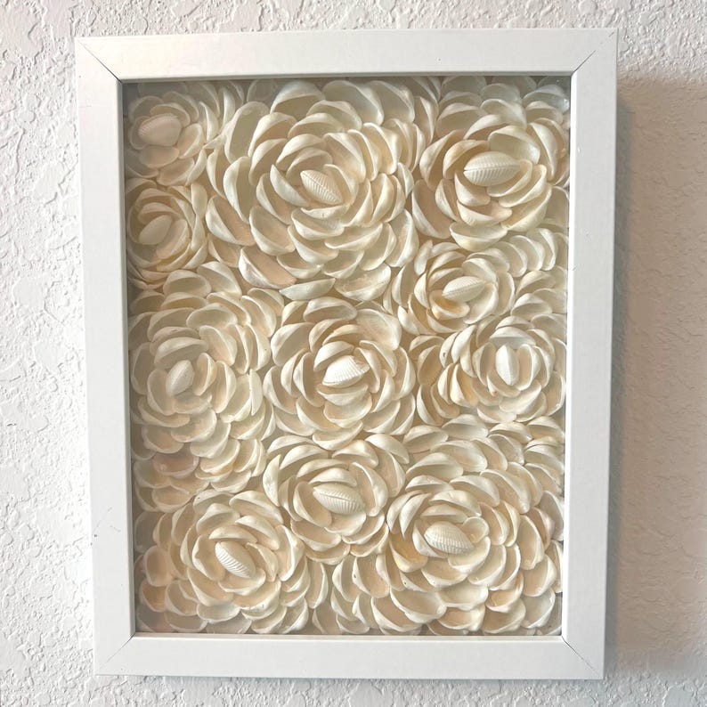 Seashell Flower Art | Coastal Shadow Box | Shell Bouquet | White Ark ...