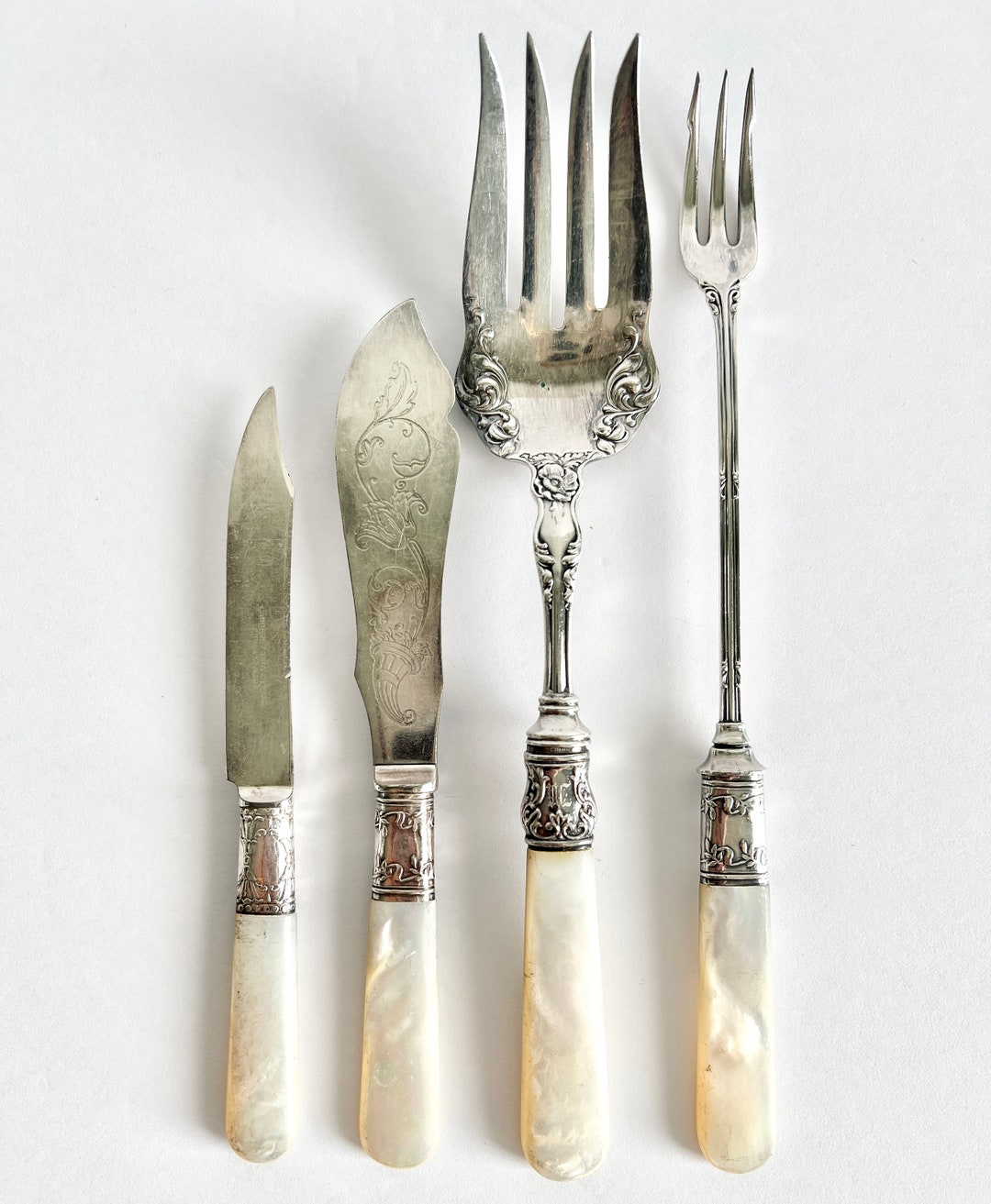 Rogers MOP Silver Flatware, Mother of Pearl Handle Sterling Wrap ...
