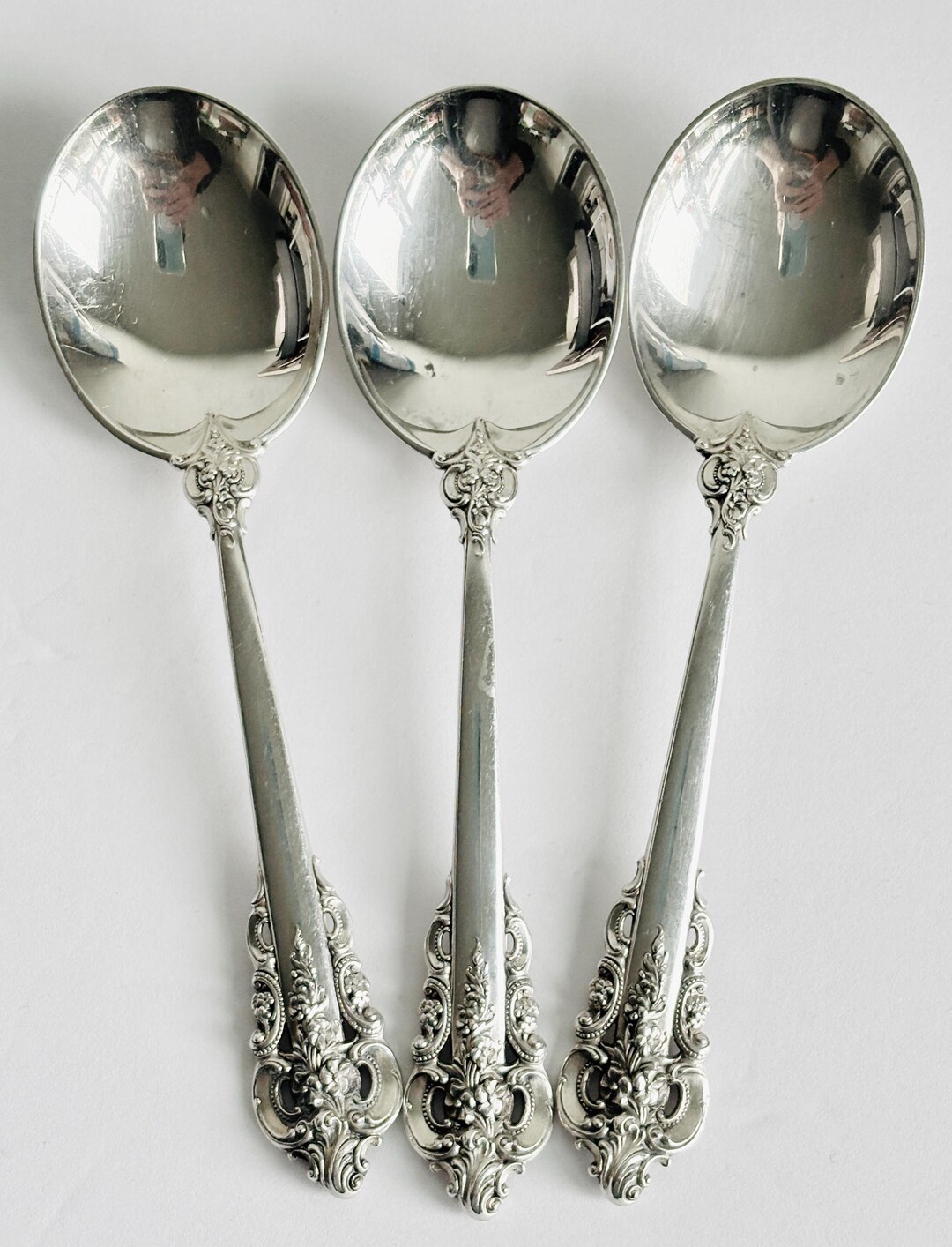 Sterling GRAND Baroque Soup Spoon, Wallace Silver Round Cream Spoon ...