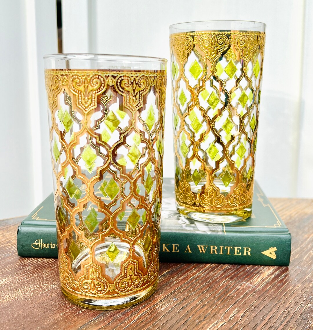 Culver VALENCIA Highball Cocktail Glass, Mid Century Mod 22K Gold ...